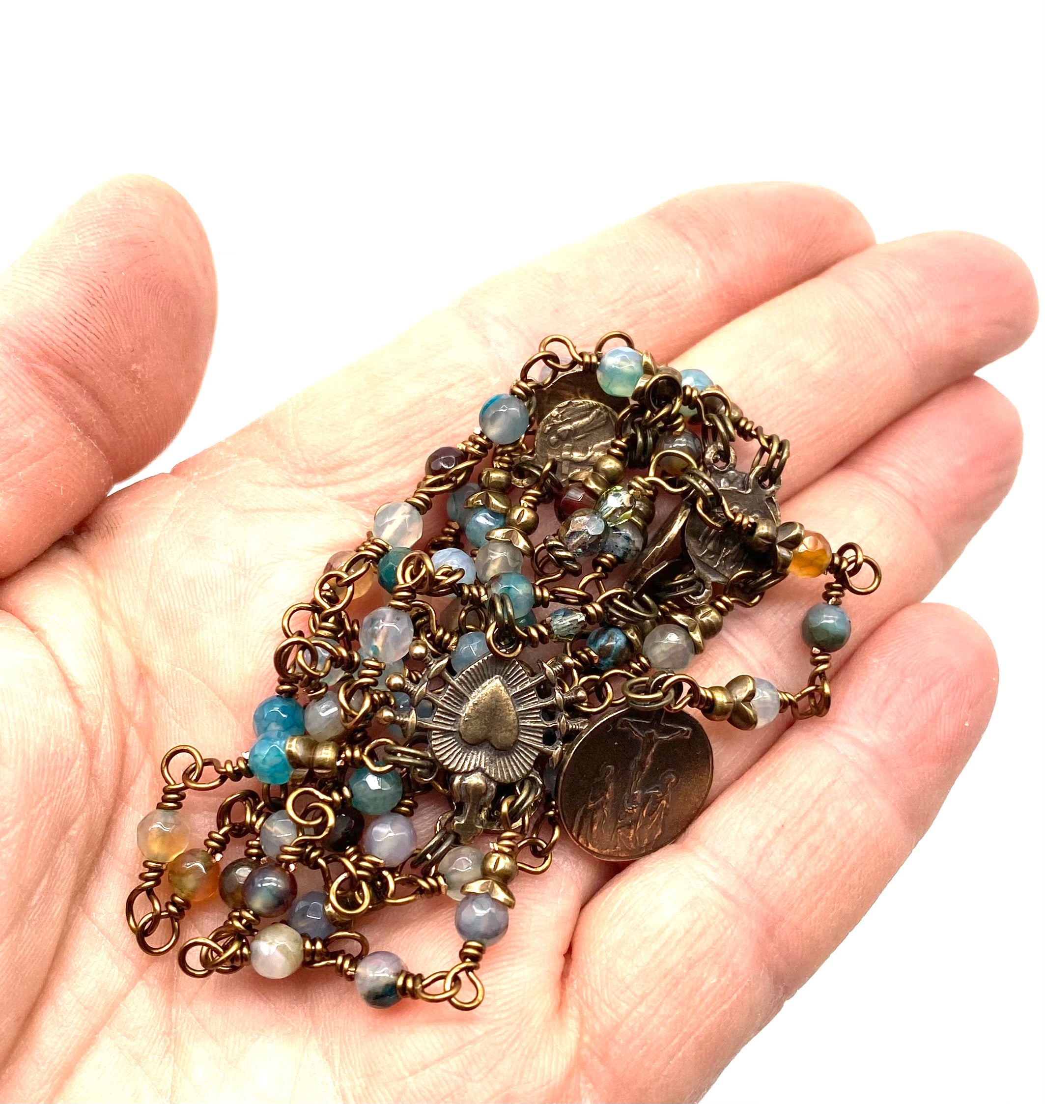 Aqua Agate Wire Wrapped Catholic Heirloom Rosary of the Seven Sorrows ...