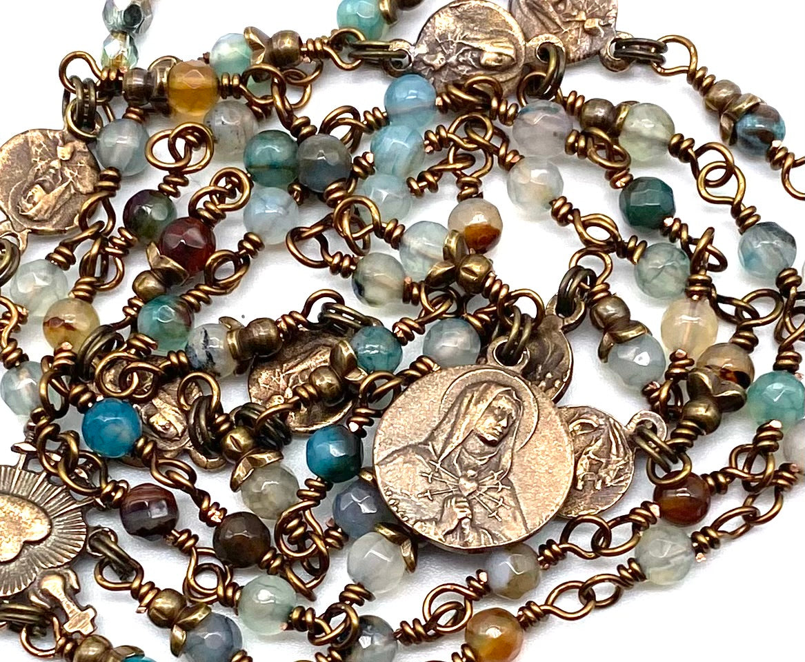Aqua Agate Wire Wrapped Catholic Heirloom Rosary of the Seven Sorrows ...
