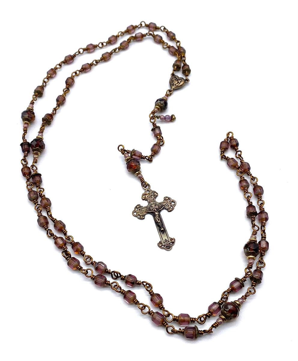 Amethyst Czech Glass Wire-Wrapped Rosary - Vintage Bronze Heirloom ...