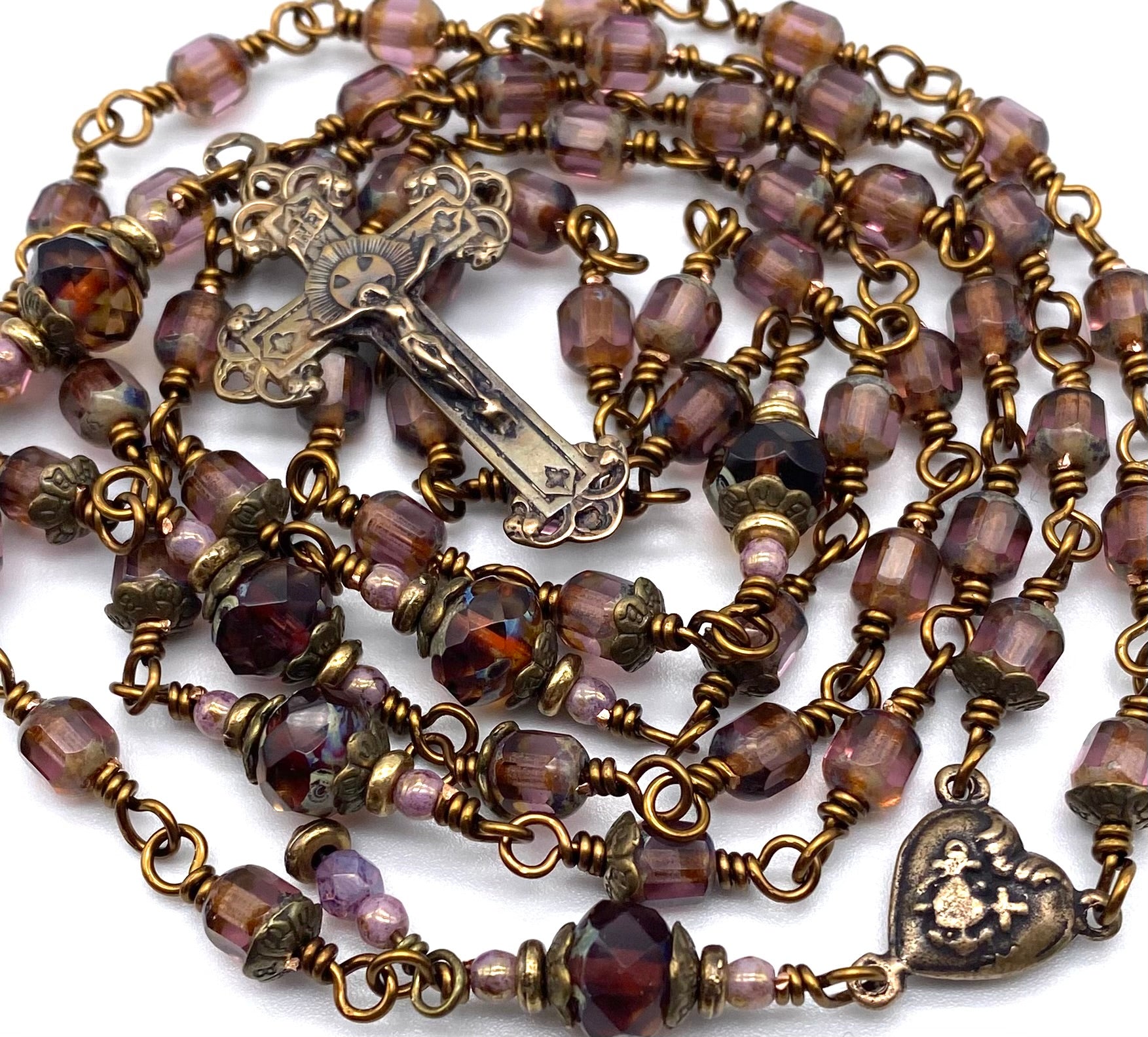 Amethyst Czech Glass Wire-Wrapped Rosary - Vintage Bronze Heirloom ...