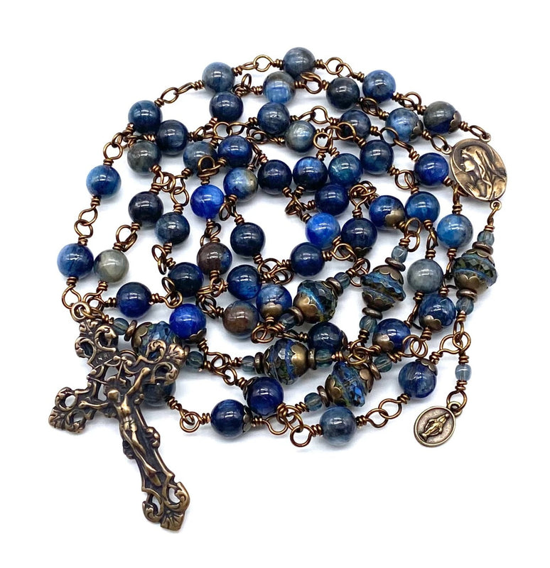 Natural Kyanite Gemstone Wire Wrapped Catholic Heirloom Rosary Large ...