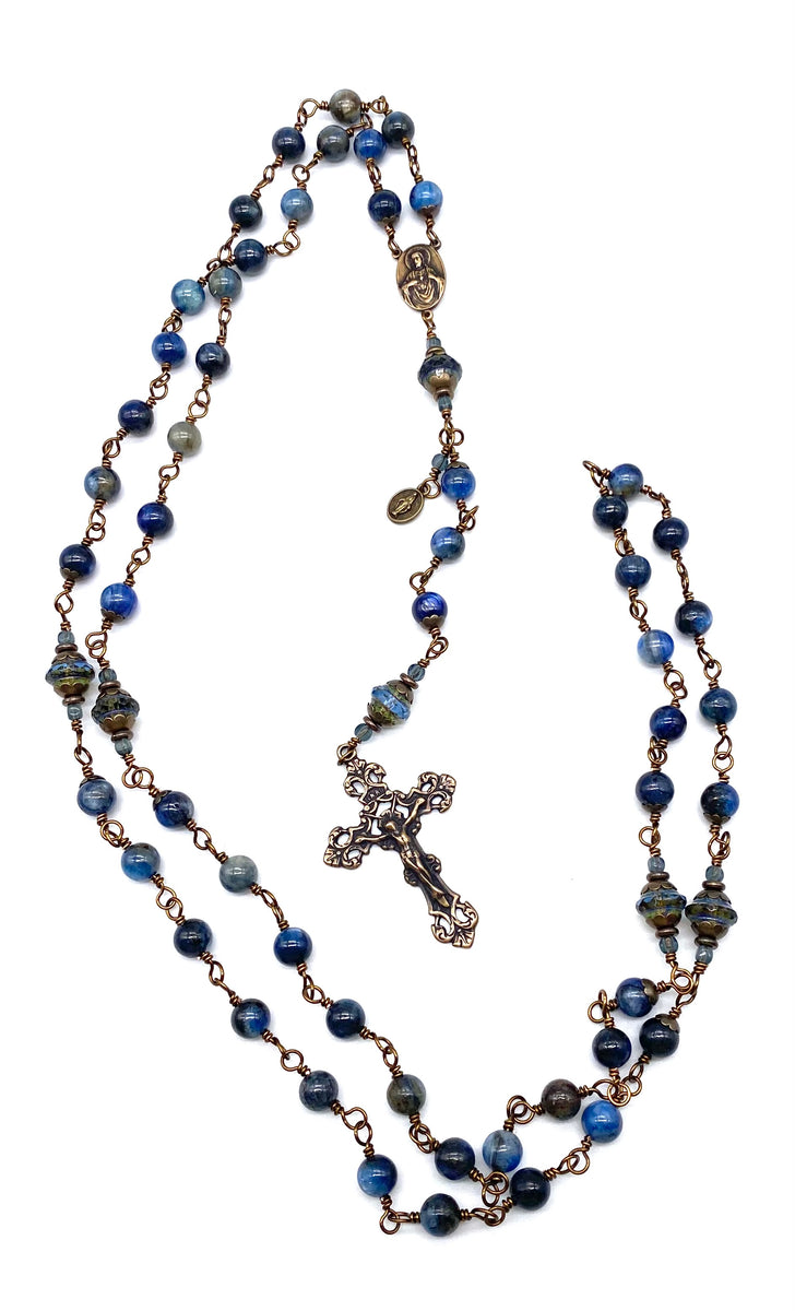 Natural Kyanite Gemstone Wire Wrapped Catholic Heirloom Rosary Large ...