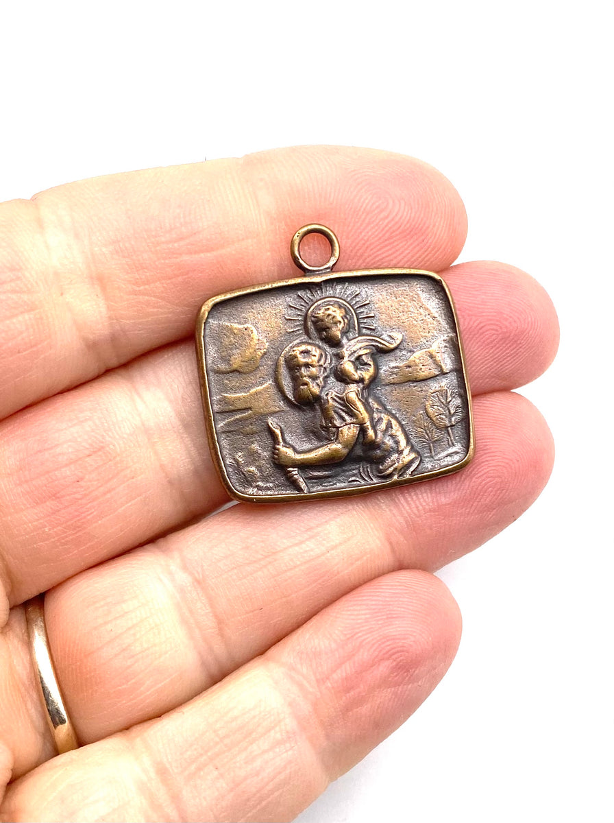Solid Bronze SAINT CHRISTOPHER SCAPULAR Catholic Medal, Rosary Parts ...