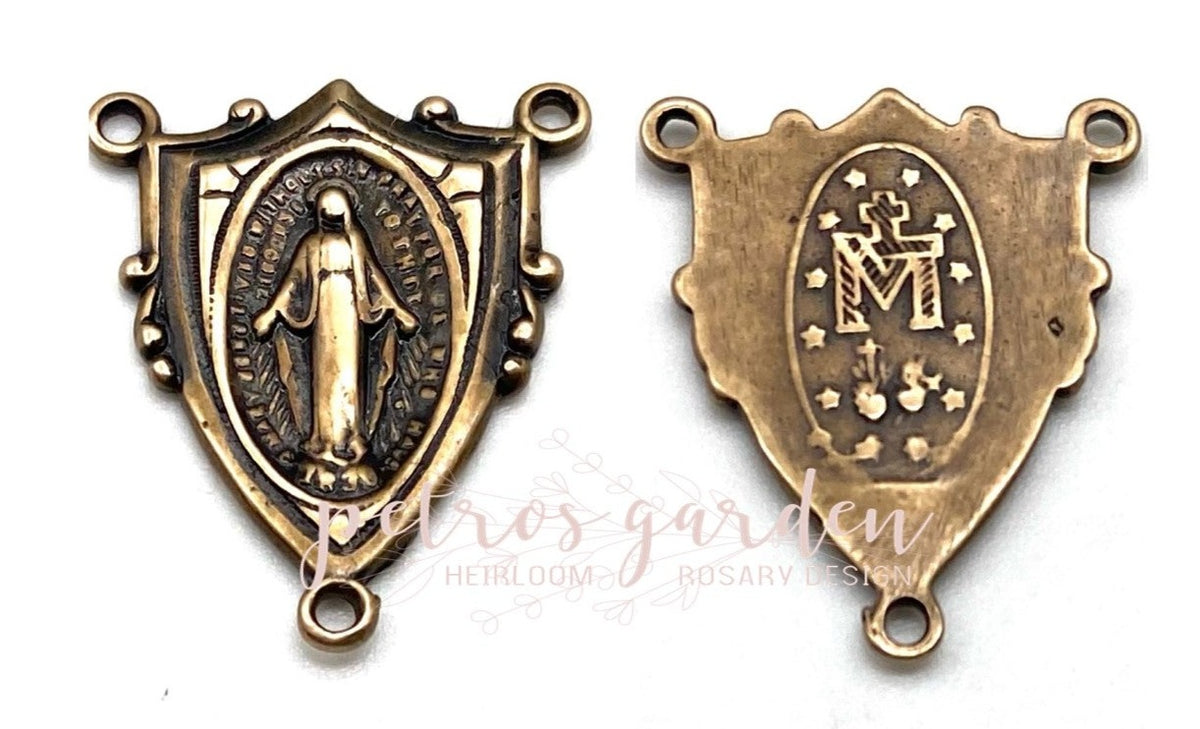 Solid Bronze MIRACULOUS MEDAL SHIELD Center Antique Vintage Reproducti ...